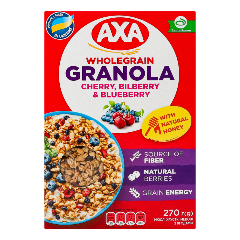 Мюсли хрустящие медовые Cherry Bilberry&Blueberry Granola Axa к/у 270г ...