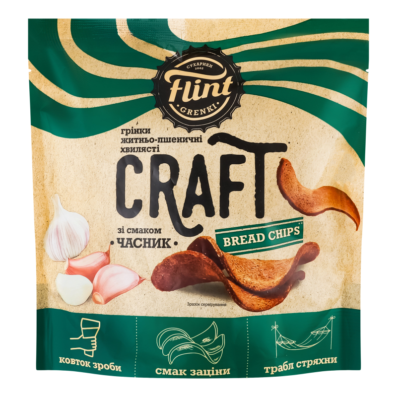 Гренки ржано-пшеничные волнистые Чеснок Craft Bread chips Flint д/п 90г ...