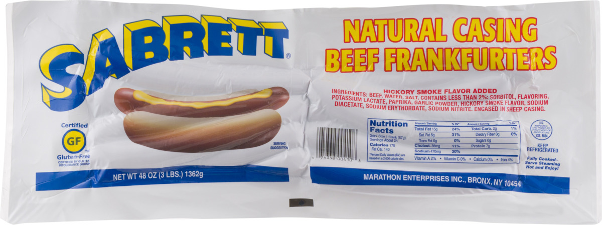 Sabrett Natural Casing Beef Frankfurters Sabrett(74338004108 ...