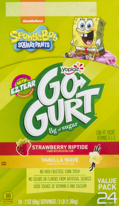 Yoplait Go-Gurt Low Fat Yogurt Spongebob Squarepants Strawberry Riptide, Vanilla Wave - 24 CT ...