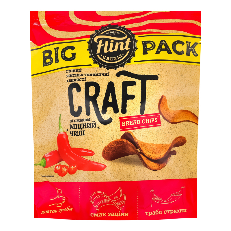 Гренки ржано-пшеничные волнистые Крепкий чили Craft Bread chips Flint д ...