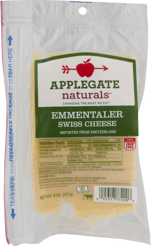 Applegate Natural Emmentaler Sliced Swiss Cheese Applegate(25317772006 ...