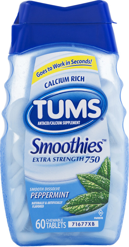 Tums Smoothies Extra Strength 750 Chewable Antacid Tablets Peppermint ...
