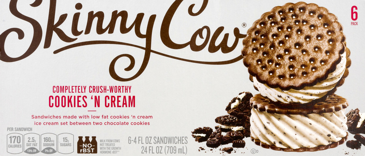 Skinny Cow Ice Cream Sandwiches Cookies 'N Cream - 6 CT Skinny Cow ...