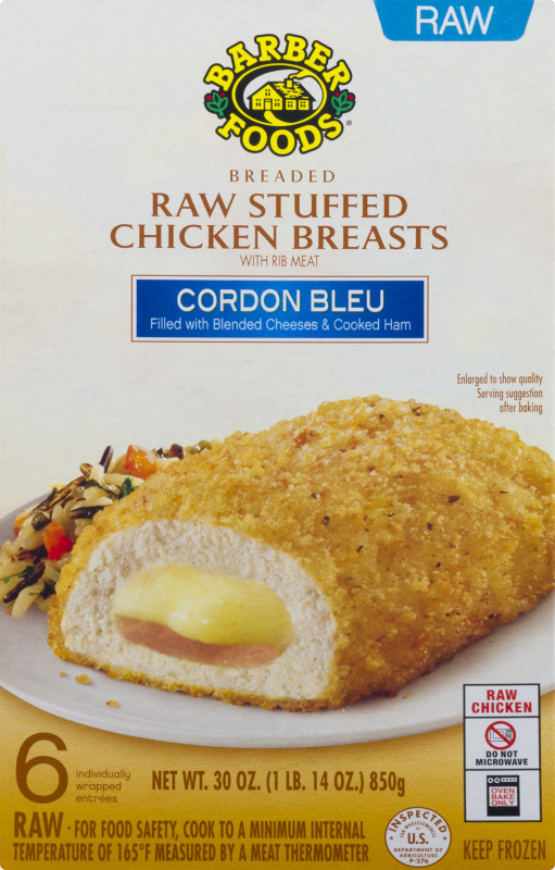 Barber Foods Breaded Raw Stuffed Chicken Breasts Cordon Bleu - 6 Ct ...