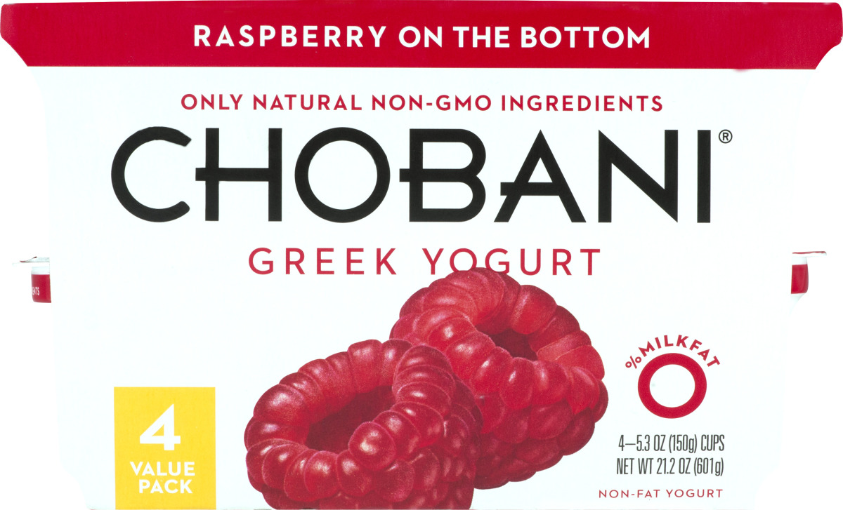 Chobani Greek Non-Fat Yogurt Raspberry On The Bottom - 4 PK Chobani ...