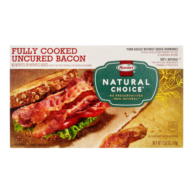 Hormel Natural Choice Fully Cooked Uncured Bacon, 2.52 Ounce Hormel ...