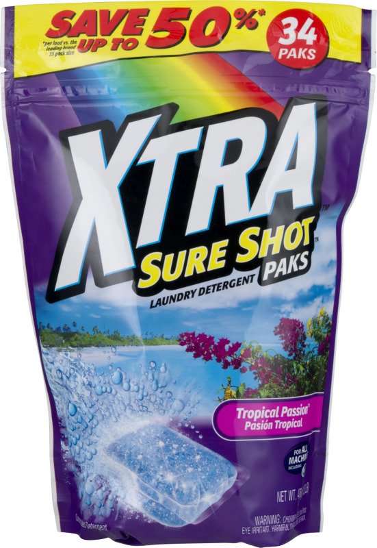 Xtra Sure Shot Laundry Detergent Paks Tropical Passion - 34 CT Xtra ...