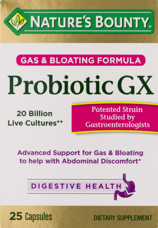Nature's Bounty Gas & Bloating Formula Probiotic GX Capsules - 25 CT ...