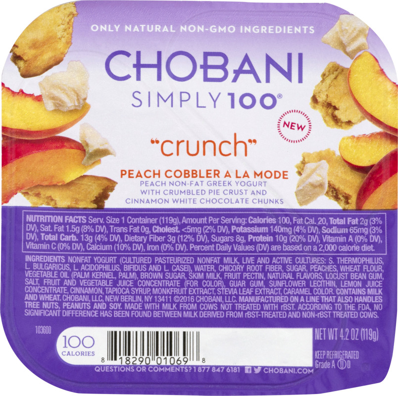Chobani Simply 100 "Crunch" Non-Fat Greek Yogurt Peach Cobbler A La ...