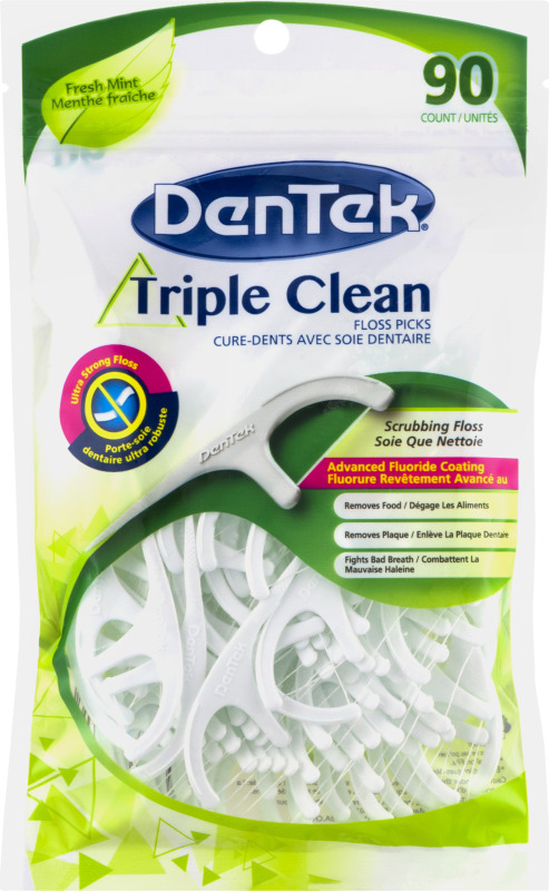 (CN) DenTek Triple Clean Floss Picks Fresh Mint - 90 CT, DenTek Triple ...