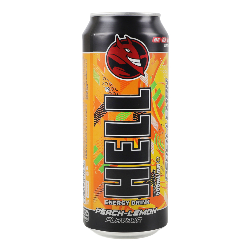 Напиток энергетический безалкогольный газированный Peach-lemon Hell ж/б 500мл Hell(5999571051878 ...
