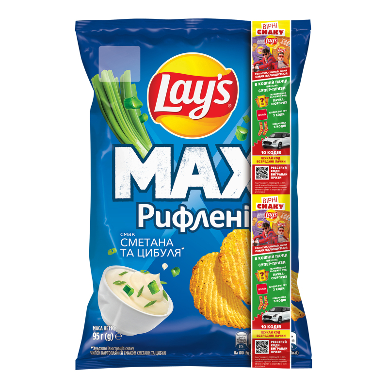 Чипси картопляні Сметана та цибуля Рифлені Max Lay's м/у 95г Lay's ...