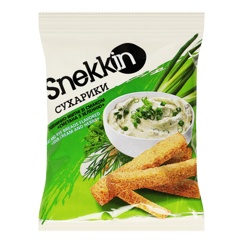 Сухарики Snekkin пшенич-ржаные вкус сметана/зелень(4820237810465 ...