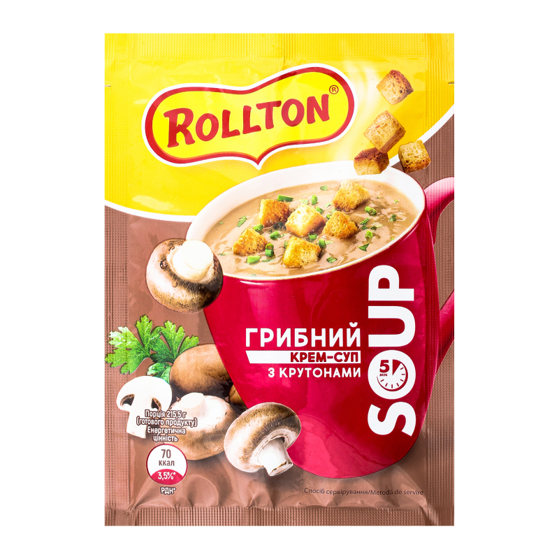 Крем-суп быстрого приготовления грибной с крутонами Rollton м/у 15.5г ...