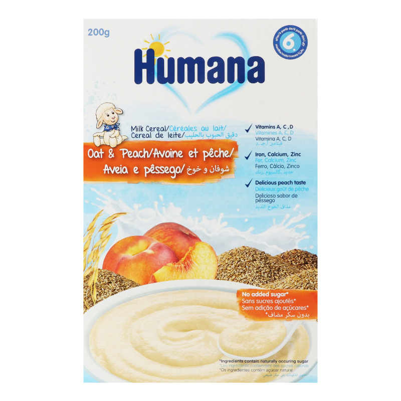 Каша молочная для детей от 6мес овсяная с персиком Humana к/у 200г ...