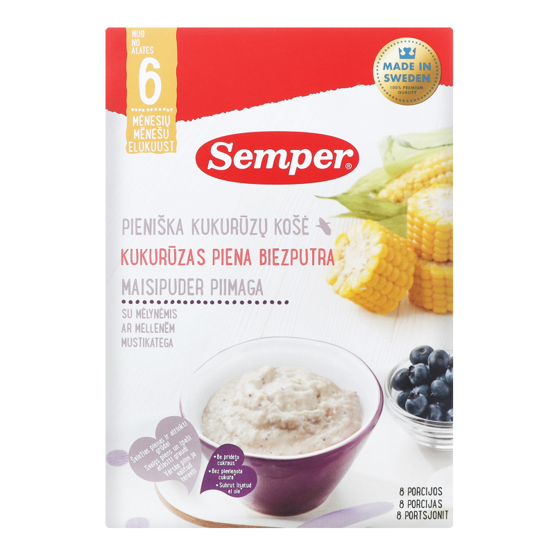 Каша молочная кукурузная с черникой для детей от 6 ти месяцев Semper к