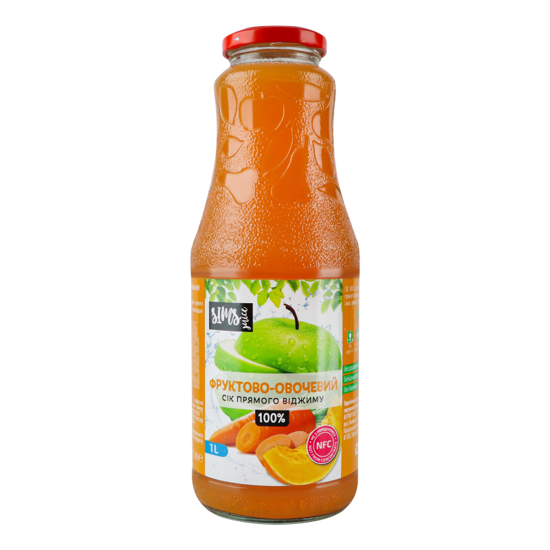 Сок фруктово-овощной неосветлённый пастеризованный Sims Juice с/бут 1л ...