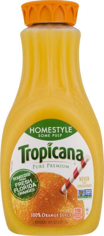 Tropicana 100% Orange Juice Homestyle Some Pulp Tropicana(48500301395 ...