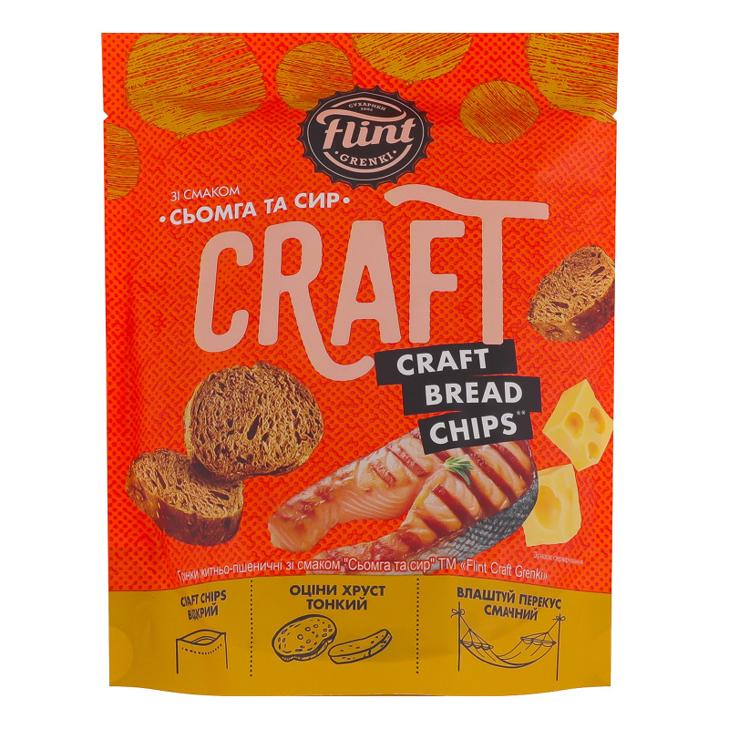 Гренки ржано-пшеничные Семга и сыр Craft Bread chips Flint д/п 80г ...