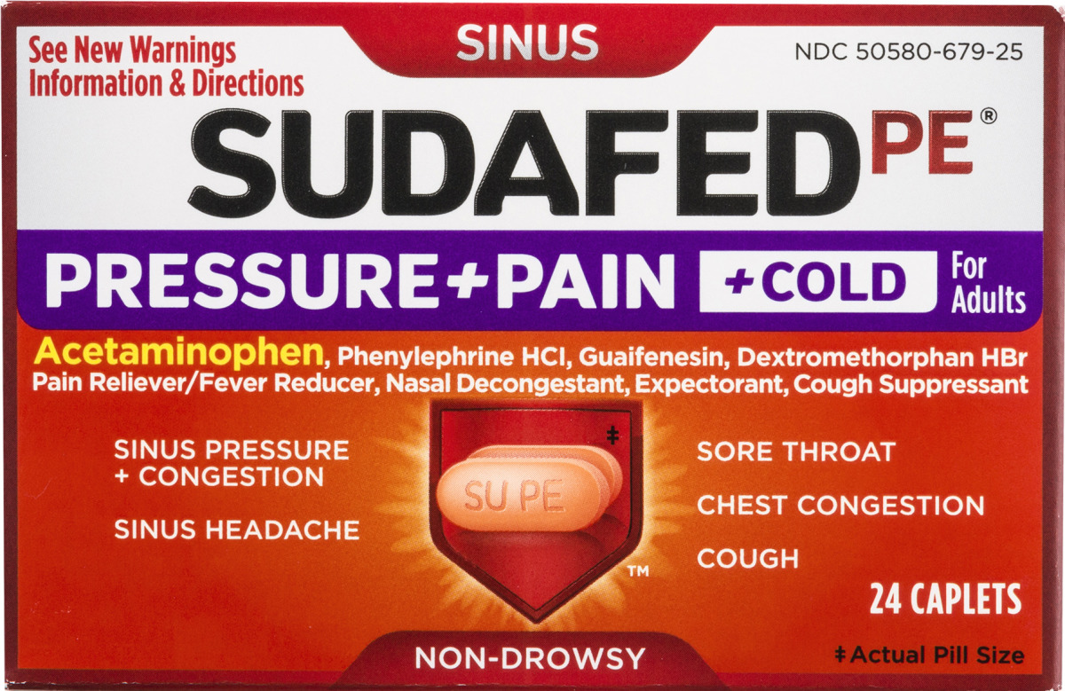 Sudafed PE Sinus Pressure + Pain + Cold for Adults Caplets - 24 CT ...