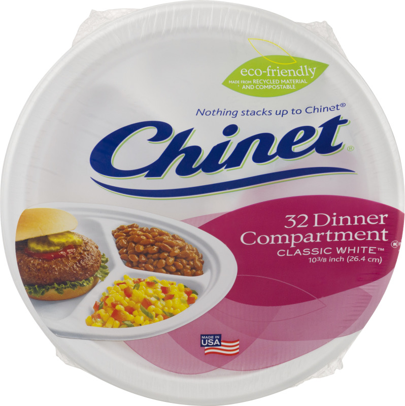 Chinet Dinner Compartment Classic White 10 3/8 inch Plates - 32 CT ...