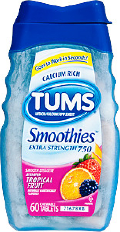 Tums Smoothies Extra Strength 750 Tropical Fruit Antacid/Calcium ...