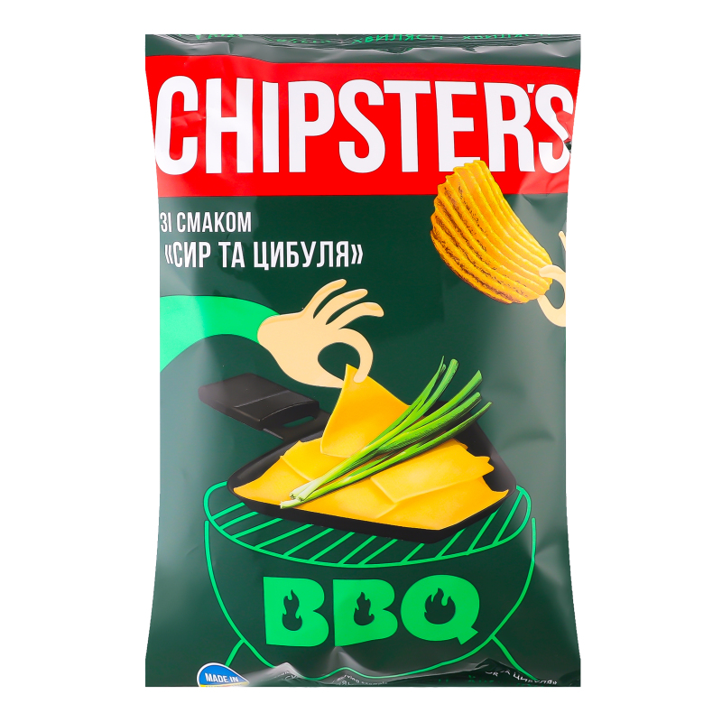 Чипси картопляні хвилясті Сир та цибуля BBQ Chipster's м/у 120г Chipster's(4820182745706 ...