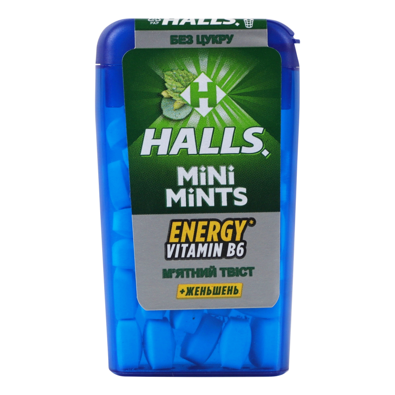 Конфеты без сахара +женьшень Мятный твист Mini Mints Halls п/у 12.5г ...