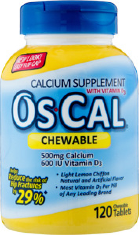 Os-Cal Chewable Calcium Supplement with Vitamin D3 Tablets - 120 CT Os ...