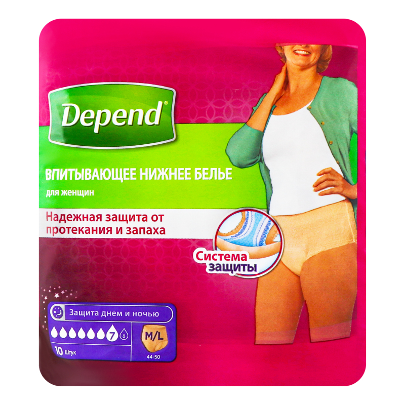 Белье нижнее впитывающее для женщин M/L 44-50 Depend 10шт Depend ...