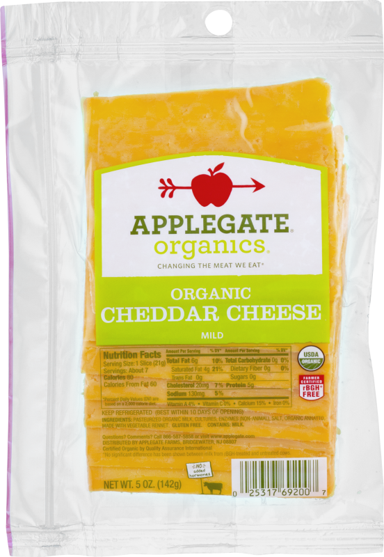 Applegate Organics Organic Cheddar Cheese Mild Applegate Organics ...
