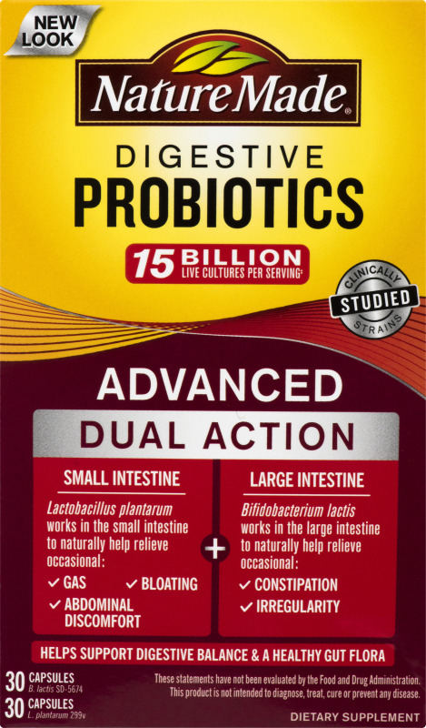 Nature Made Digestive Probiotics Advanced Dual Action Capsules - 60 CT ...