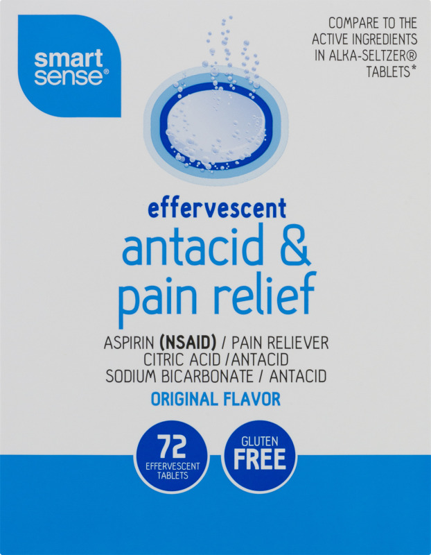 Smart Sense Effervescent Antacid & Pain Relief Tablets - 72 CT Smart ...