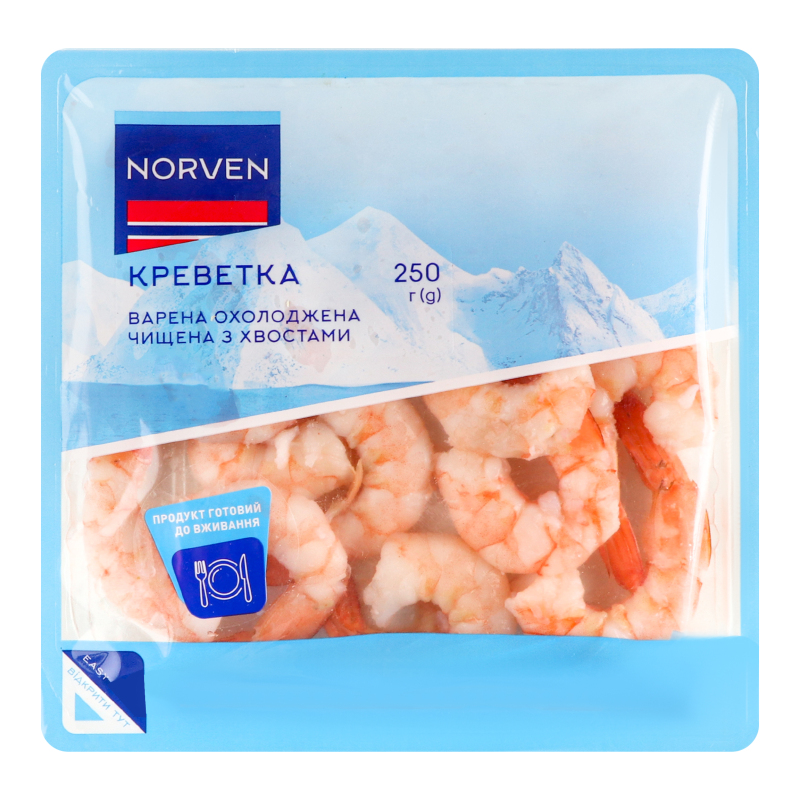 Креветка вареная чищеная Norven с/х охл лоток 250г Norven(4820224235943 ...