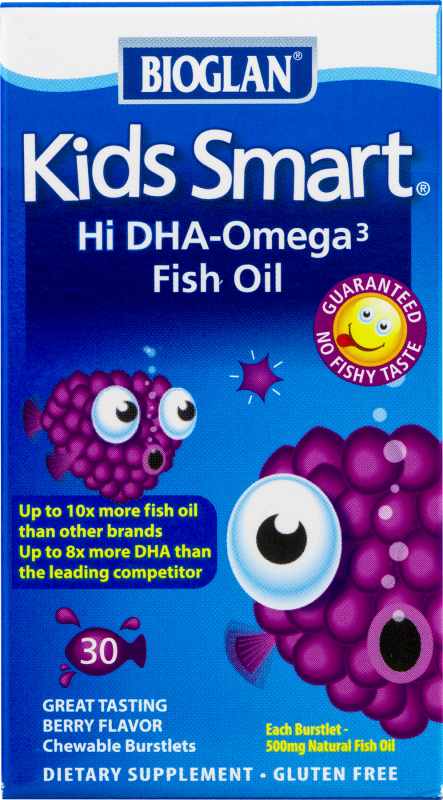 Bioglan Kids Smart Hi DHA-Omega 3 Fish Oil Berry Chewable Burstlets ...