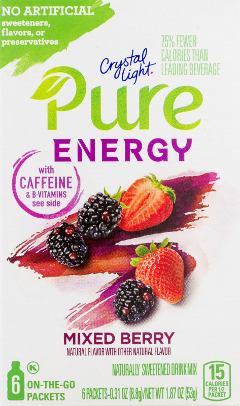 Crystal Light Pure Energy Drink Mix Mixed Berry - 6 CT Crystal Light ...