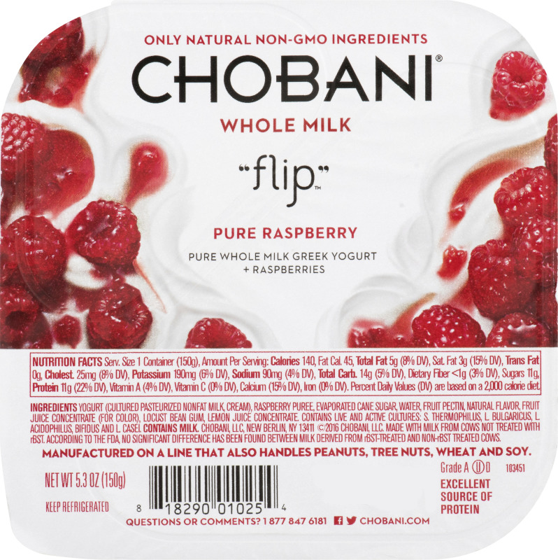 Chobani "flip" Whole Milk Yogurt Pure Raspberry Chobani(818290010254 ...