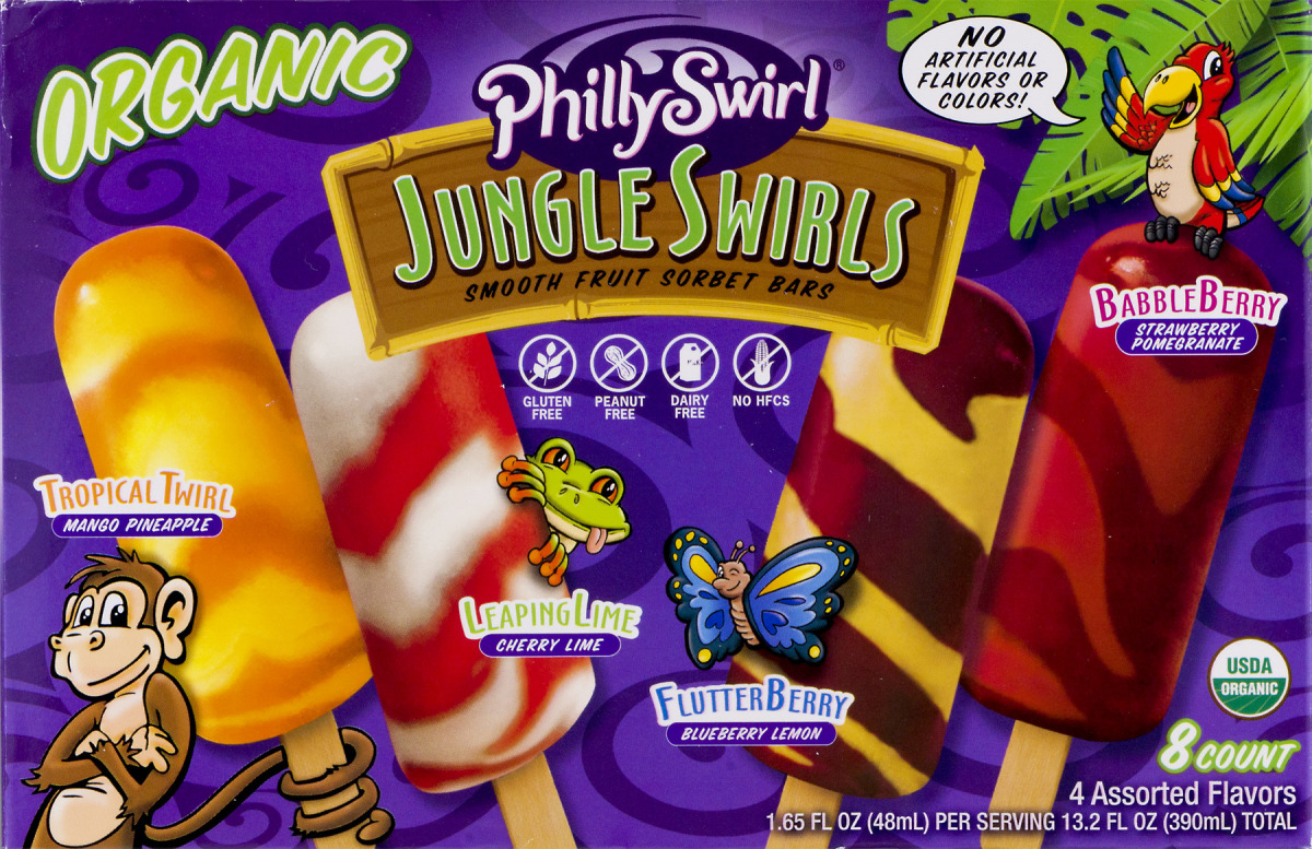 PhillySwirl Jungle Swirls Smooth Fruit Sorbet Bars Assorted Flavors - 8 ...