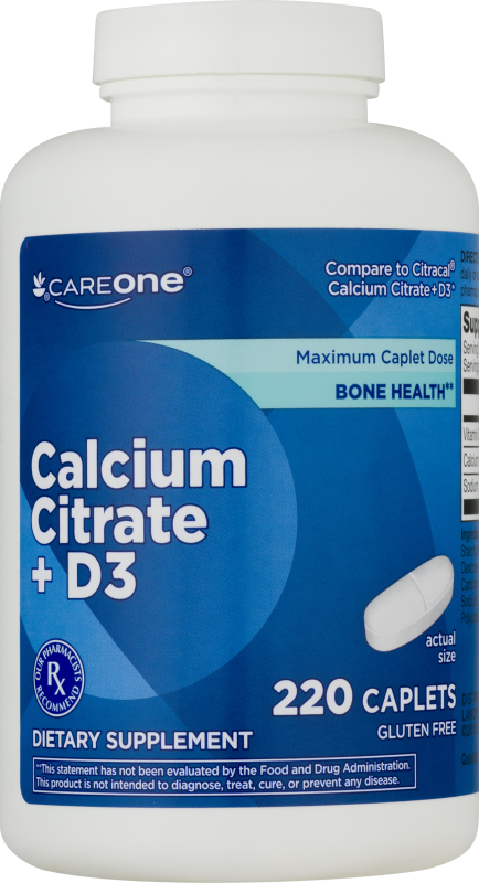 CareOne Calcium Citrate + D3 Dietary Supplement Caplets - 220 CT ...